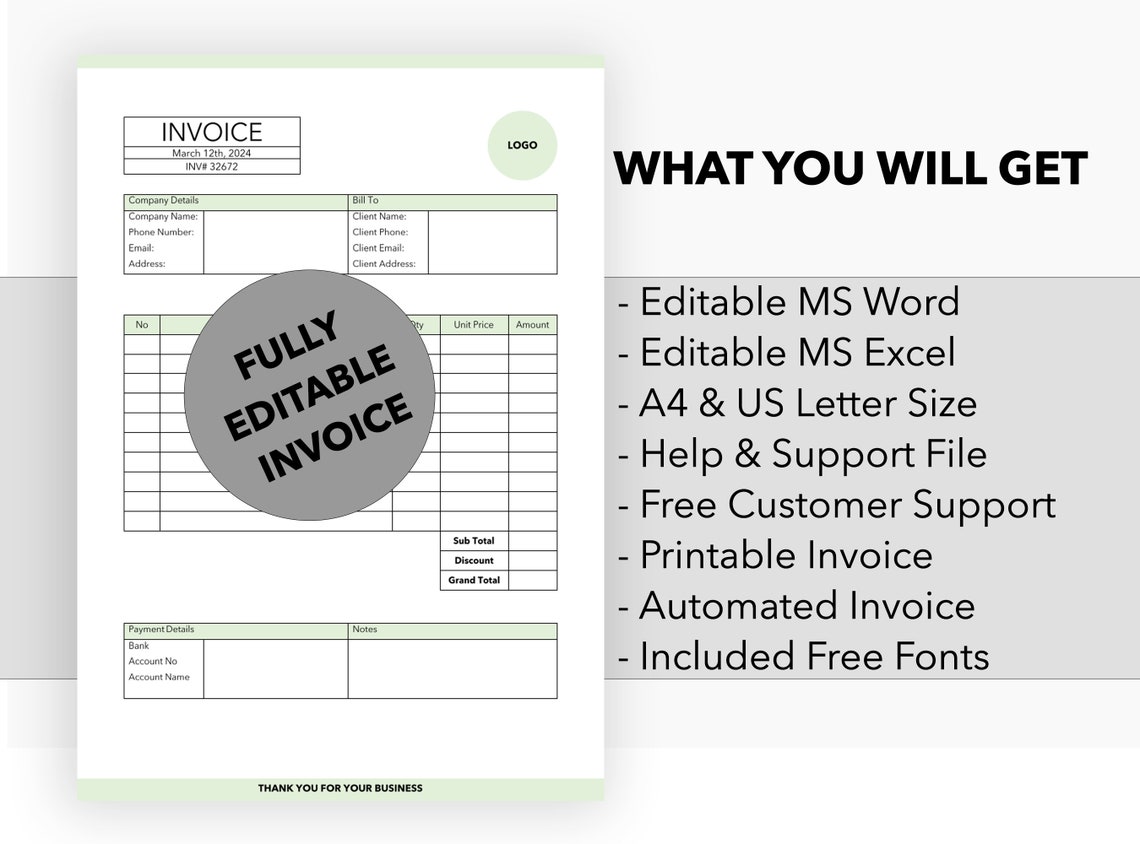 Editable Invoice Template Word Business Invoice Template Microsoft Excel And Word Professional