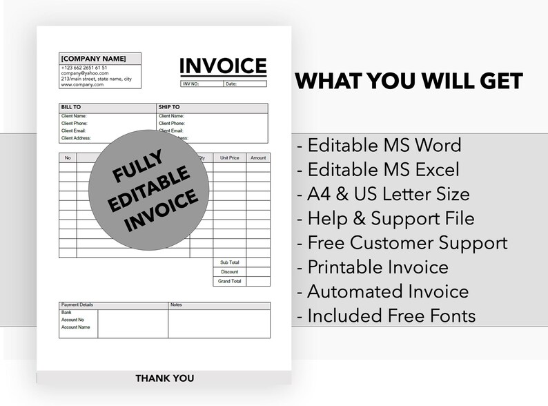 Invoice Template Word, Invoice Template Excel, Editable Invoice ...