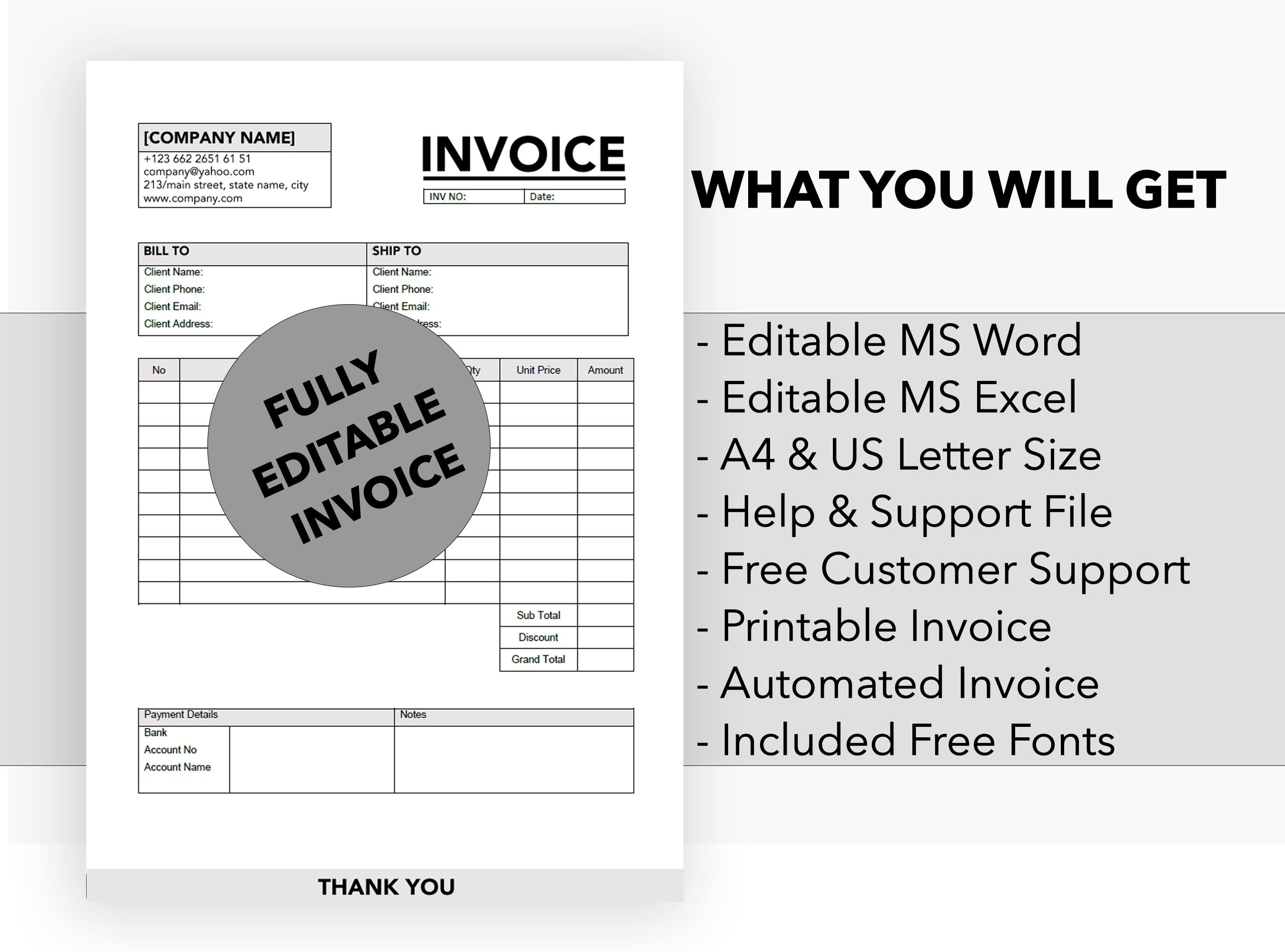 Invoice Template Word Invoice Template Excel Editable Invoice Template Invoice Template