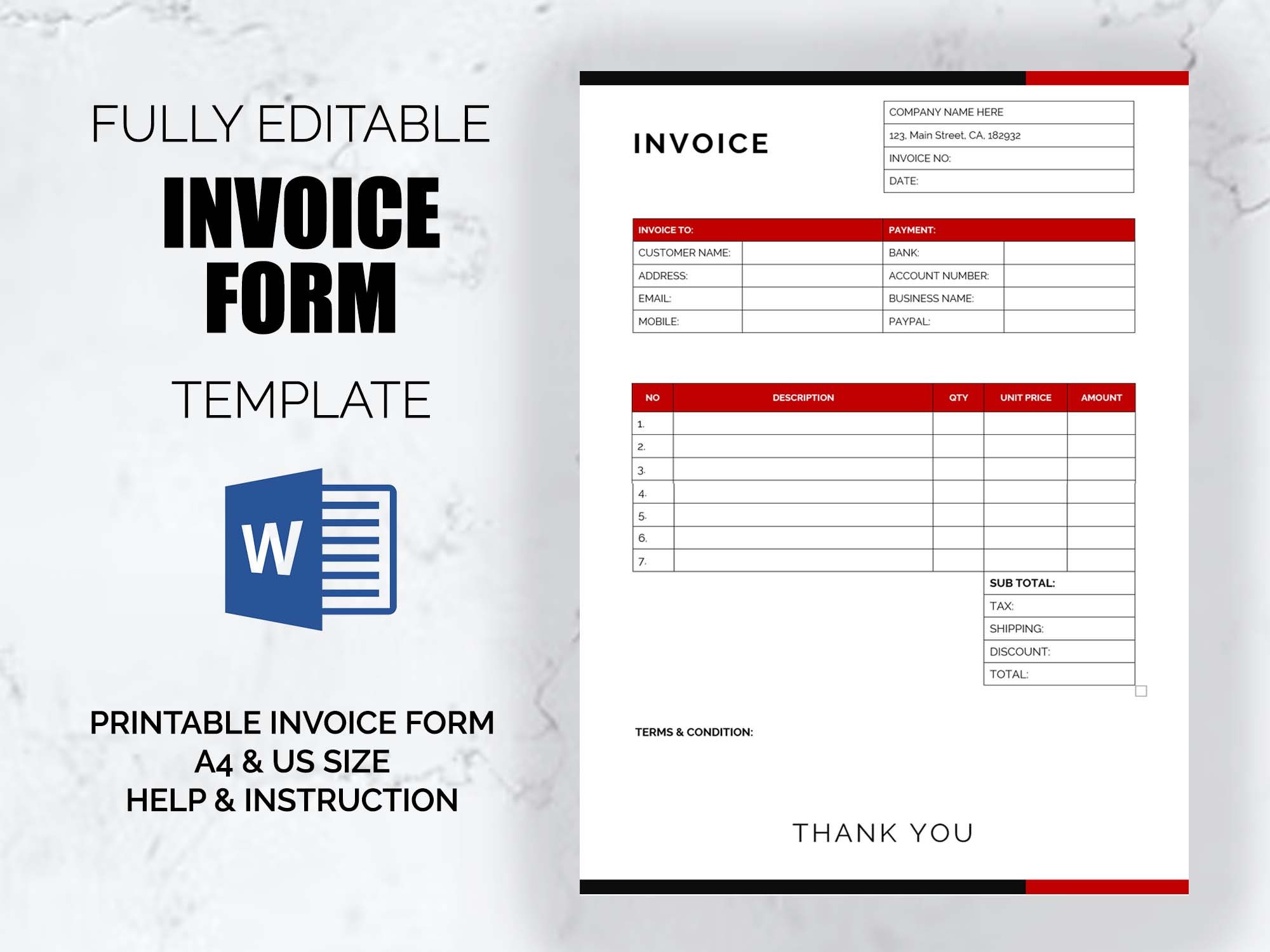 Invoice Template Word Editable Business Invoice Invoice - Etsy