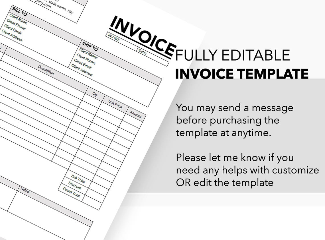 Invoice Template Word, Invoice Template Excel, Editable Invoice ...