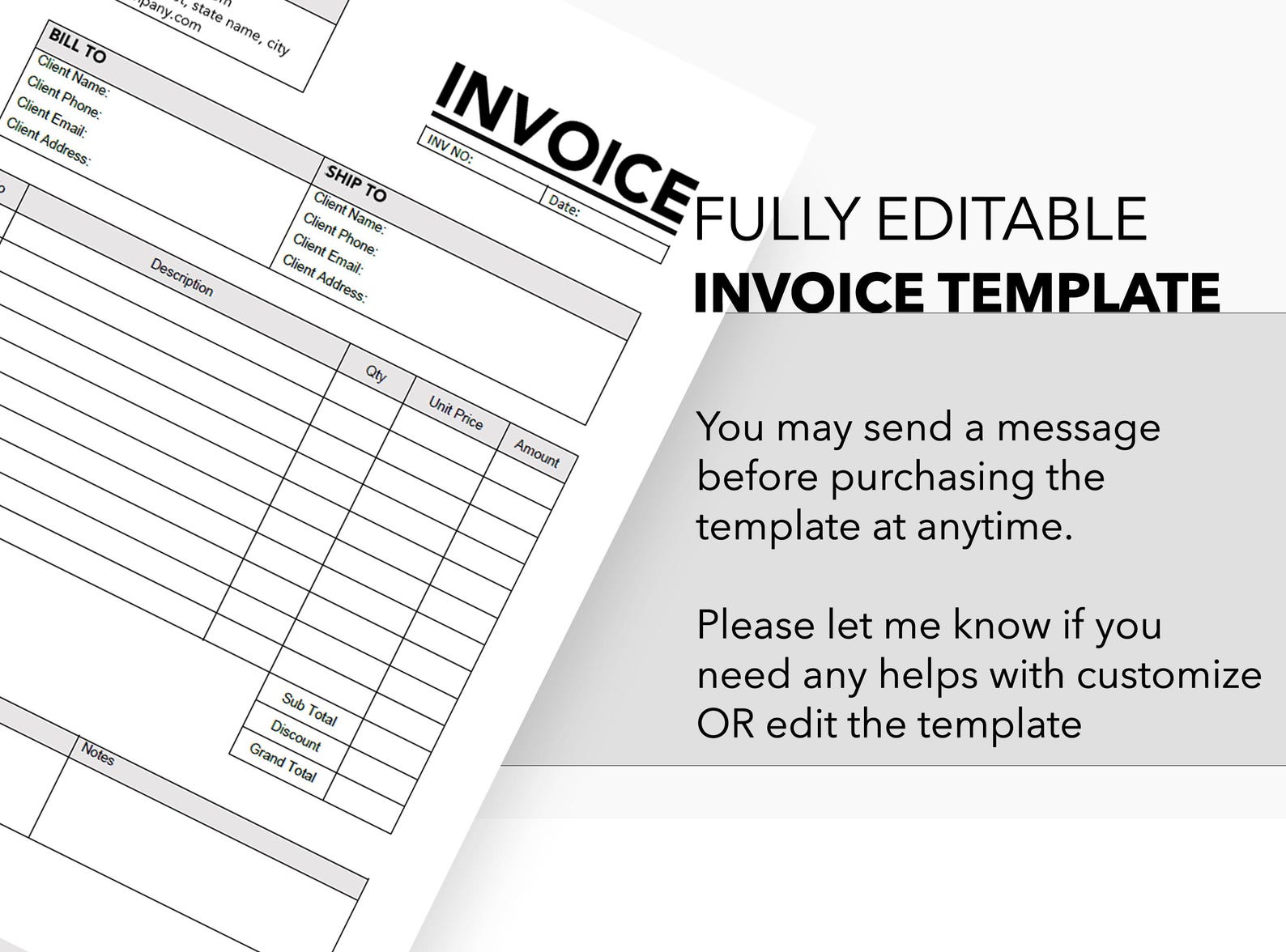 Invoice Template Word, Invoice Template Excel, Editable Invoice ...