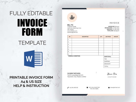 Invoice Template Invoice Template for Word | Etsy