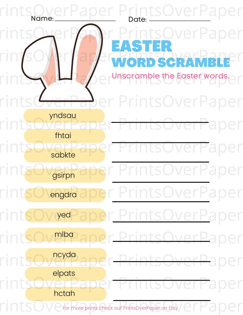 Easter Word Scramble Worksheet for Easter Printable Digital Download - Etsy