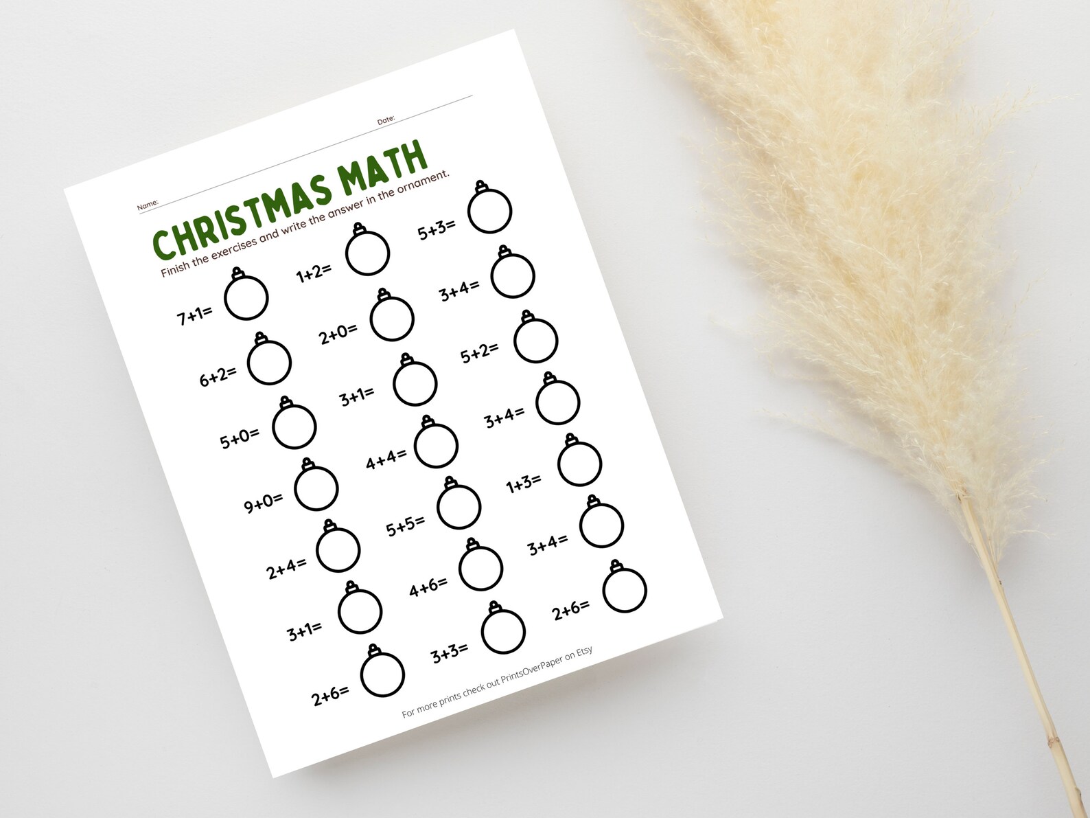 Christmas Ornament Addition Worksheet Digital Download - Etsy