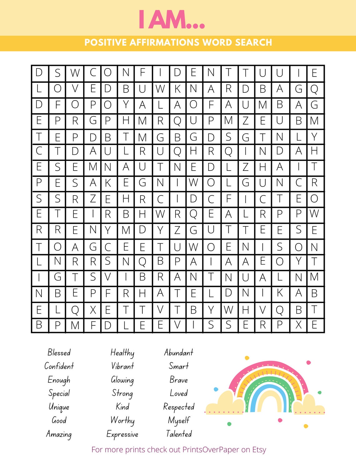 Positive Affirmations Word Search - Etsy