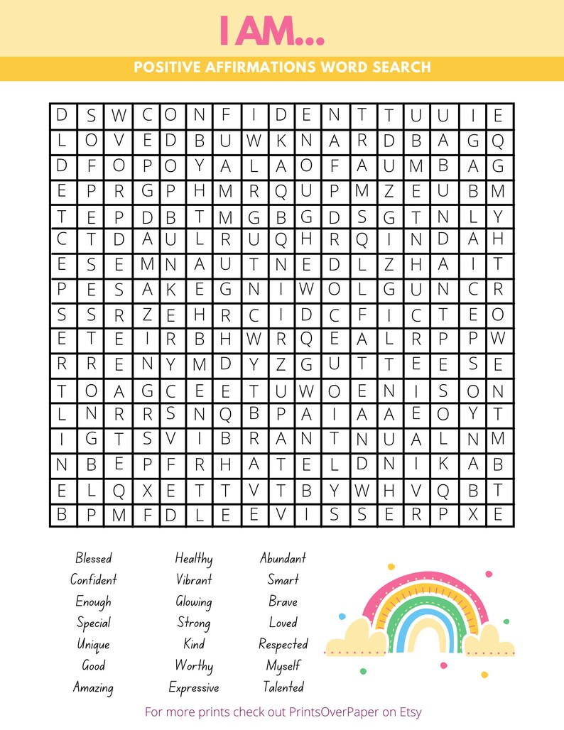 Positive Affirmations Word Search - Etsy