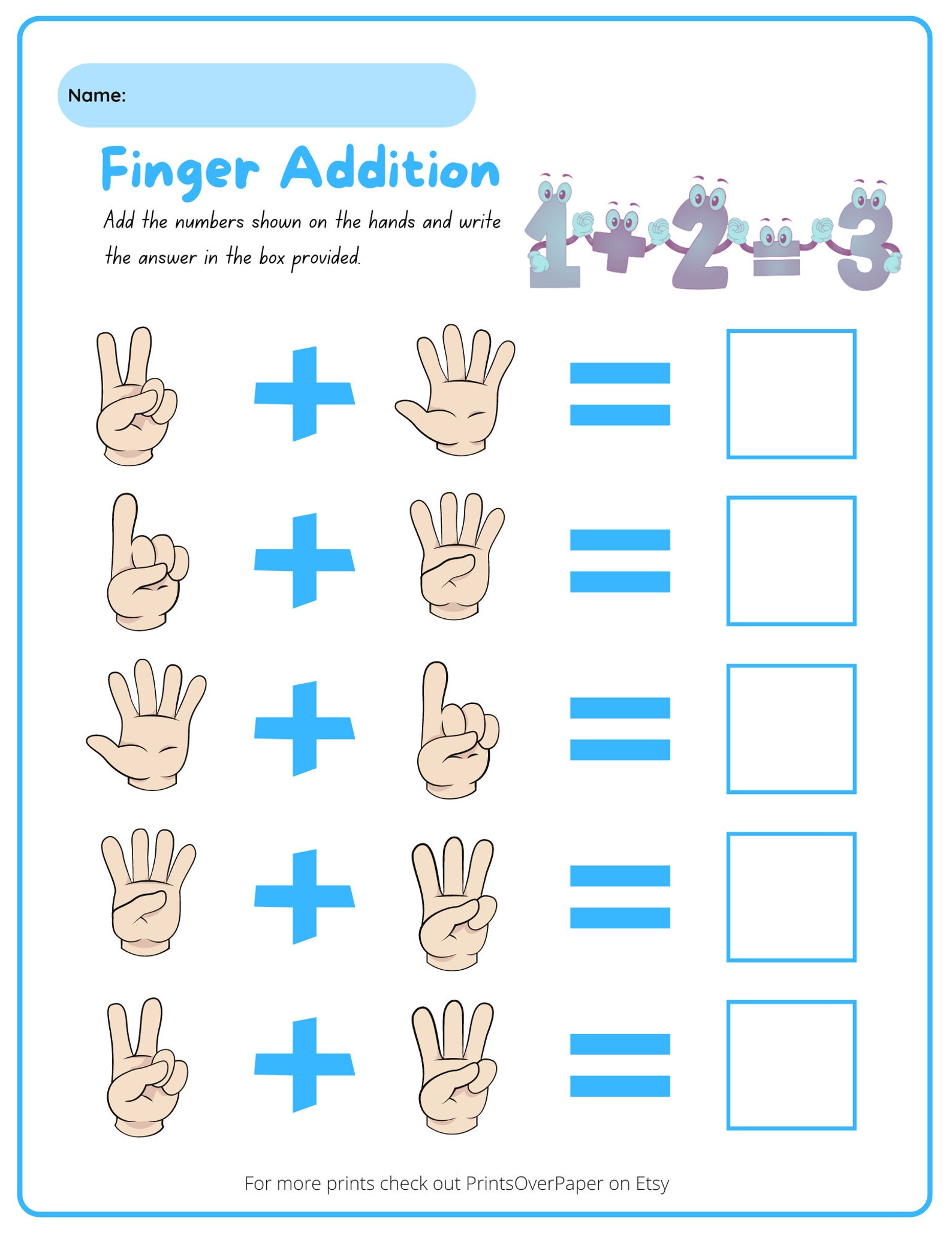 Finger Addition Worksheet Digital Download - Etsy