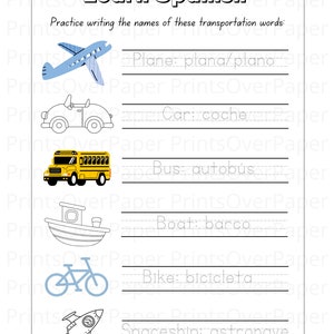 Learn Spanish Transportation Words, Learn Spanish Tracing the French ...