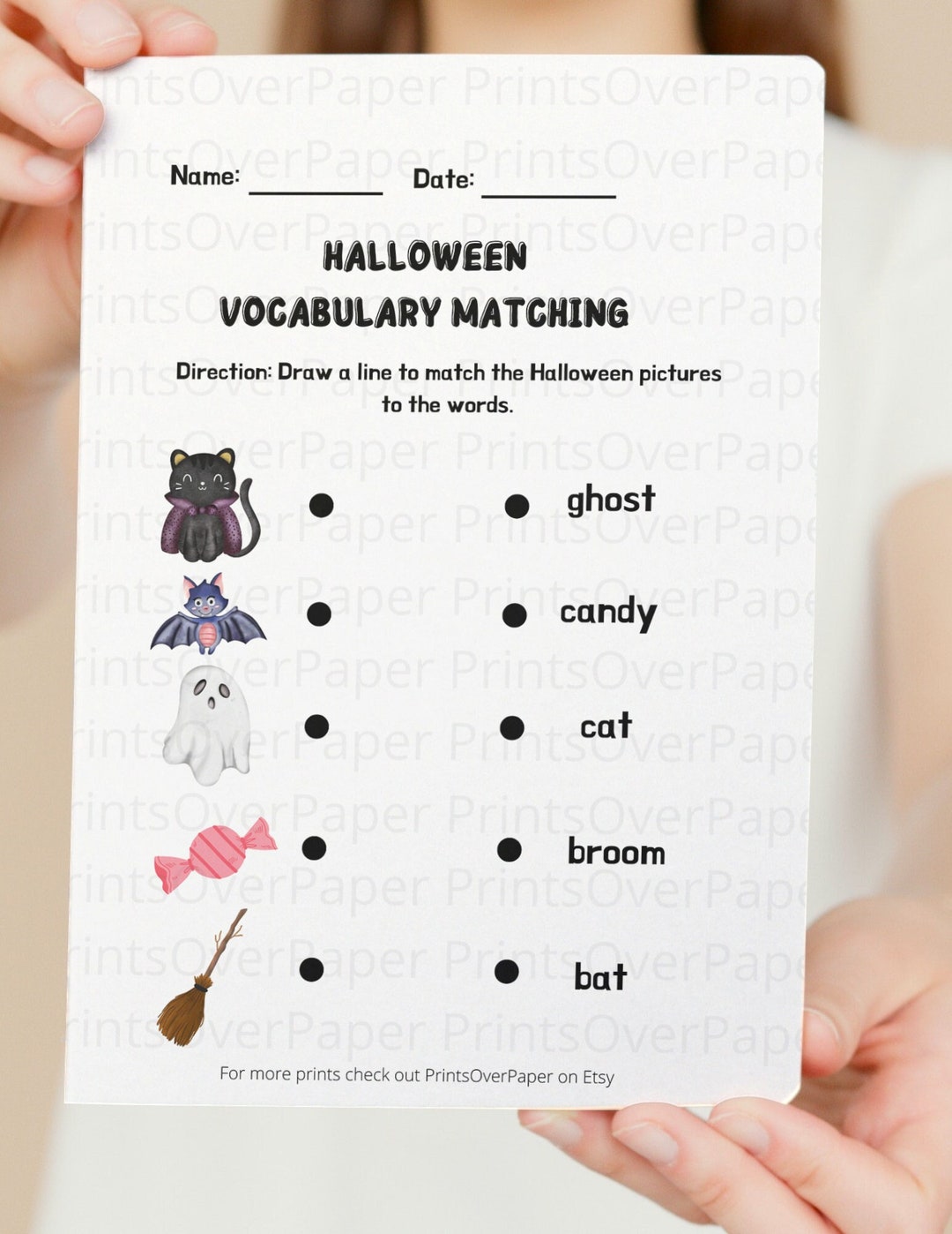 Halloween Vocabulary Matching Halloween Printable for Halloween Digital ...