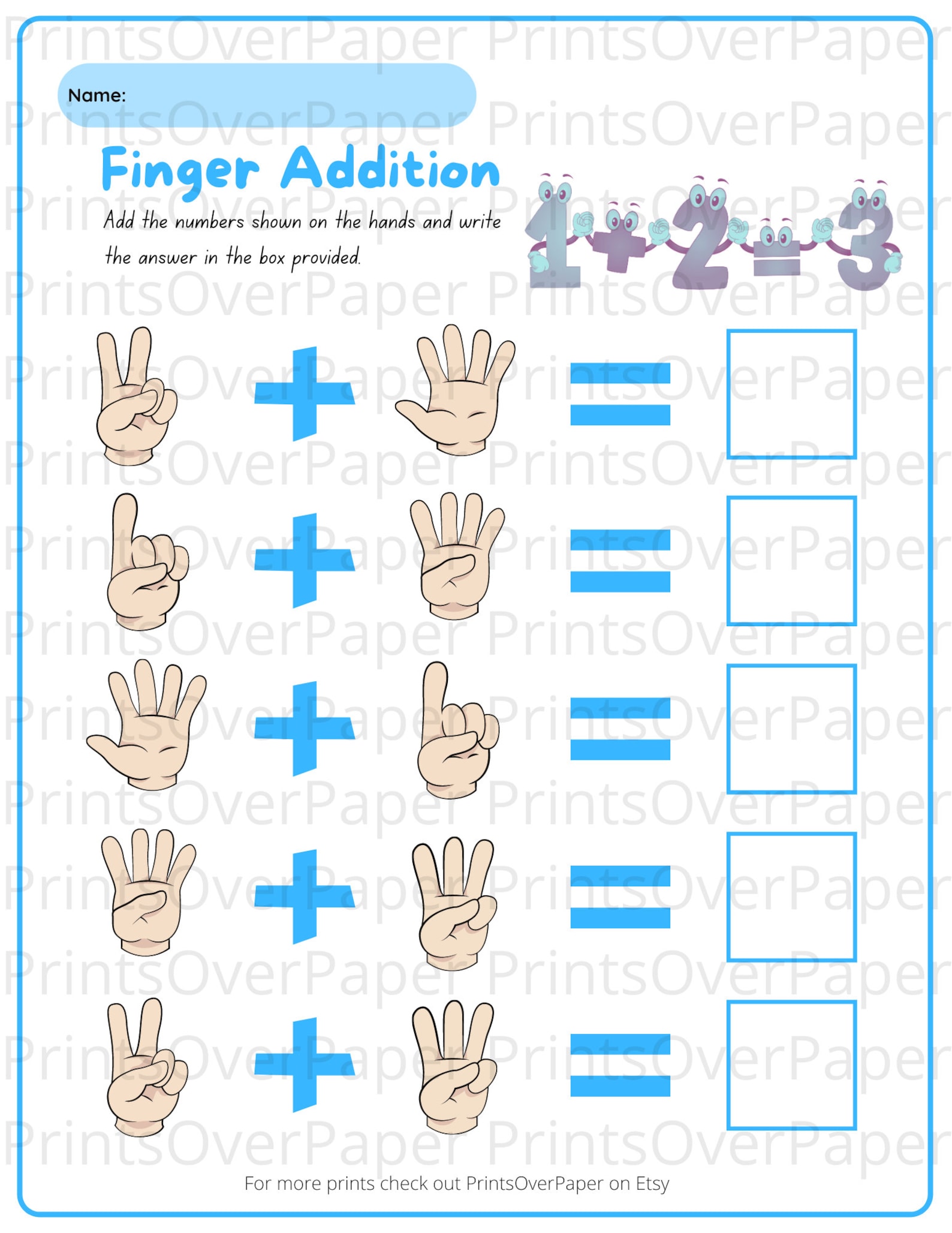 Finger Addition Worksheet Digital Download - Etsy