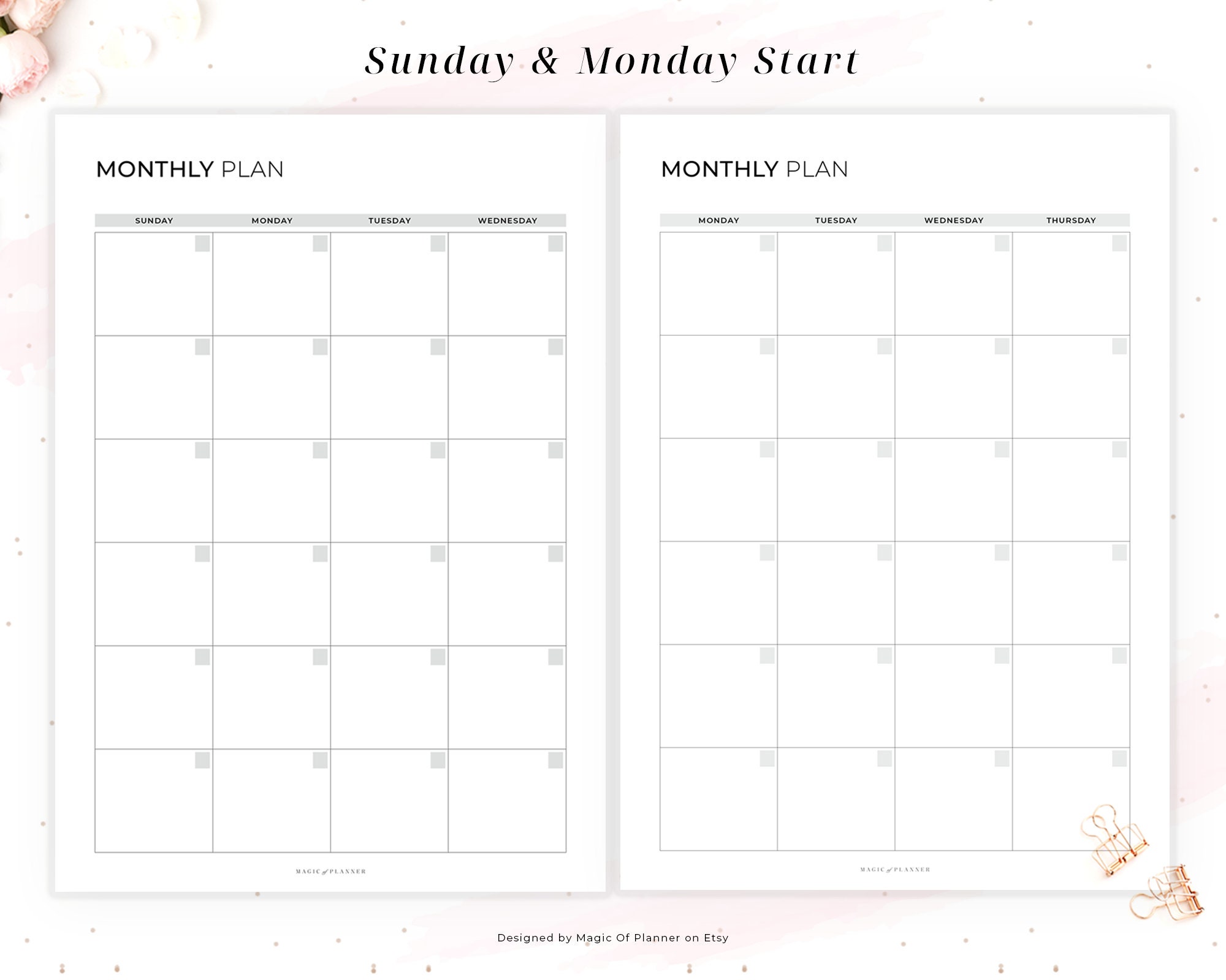 Undated Monthly Planner Printable: A4, A5, Letter Size (PDF Download ...