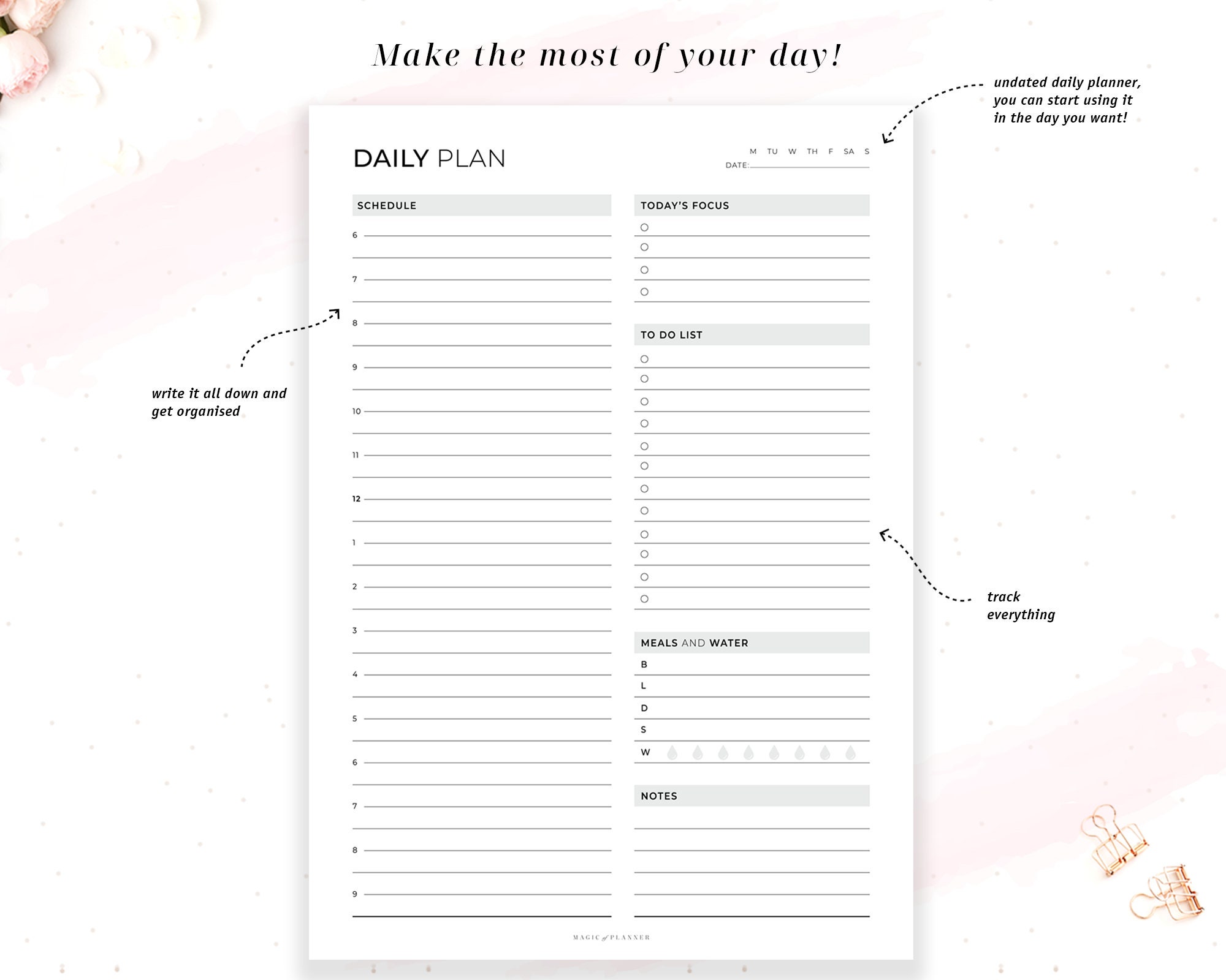 Daily, Weekly, Monthly Planner, Printable Planner Set, Undated Planner ...