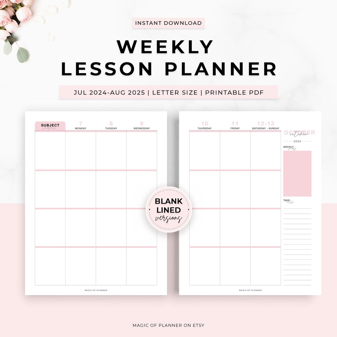 Weekly Lesson Planner Printable Academic Teacher Planner WOP Jul 2024 ...