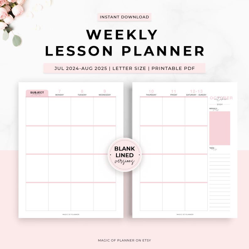 Weekly Lesson Planner Printable Academic Teacher Planner WOP Jul 2024 ...