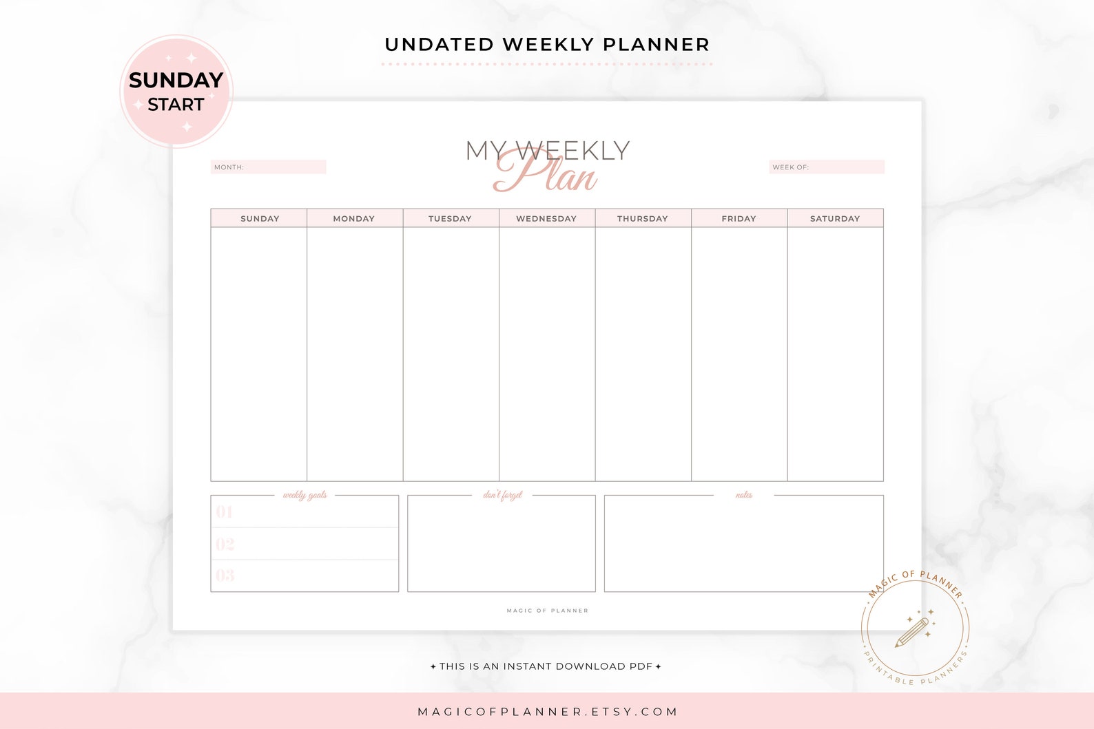 Weekly Desk Planner Printable, Undated Weekly Planner, Horizontal Pdf ...