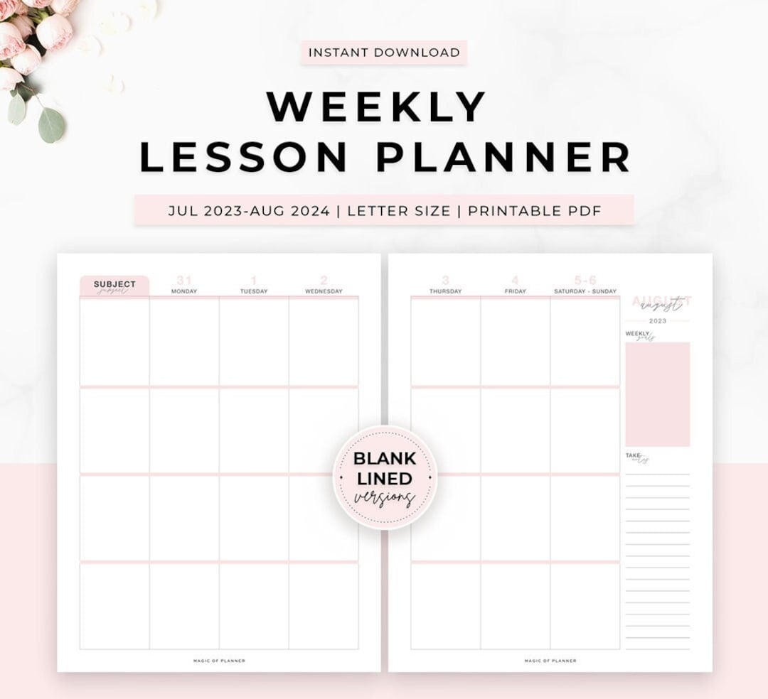 Weekly Lesson Planner Printable Academic Teacher Planner WOP Jul 2023 ...