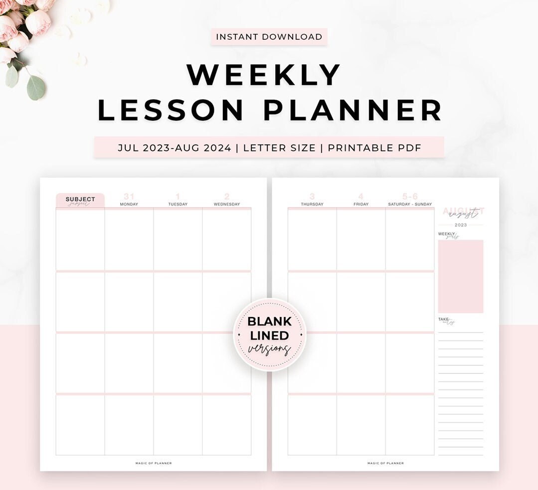 Weekly Lesson Planner Printable Academic Teacher Planner WOP Jul 2023 ...