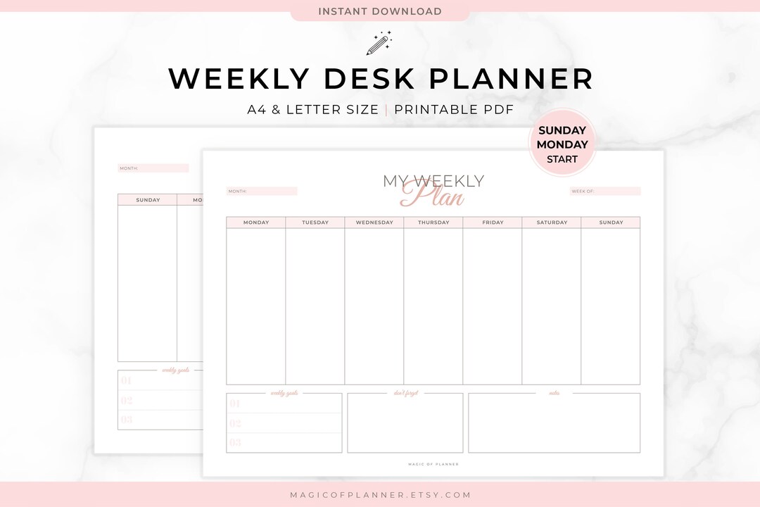 Weekly Desk Planner Printable, Undated Weekly Planner, Horizontal Pdf ...