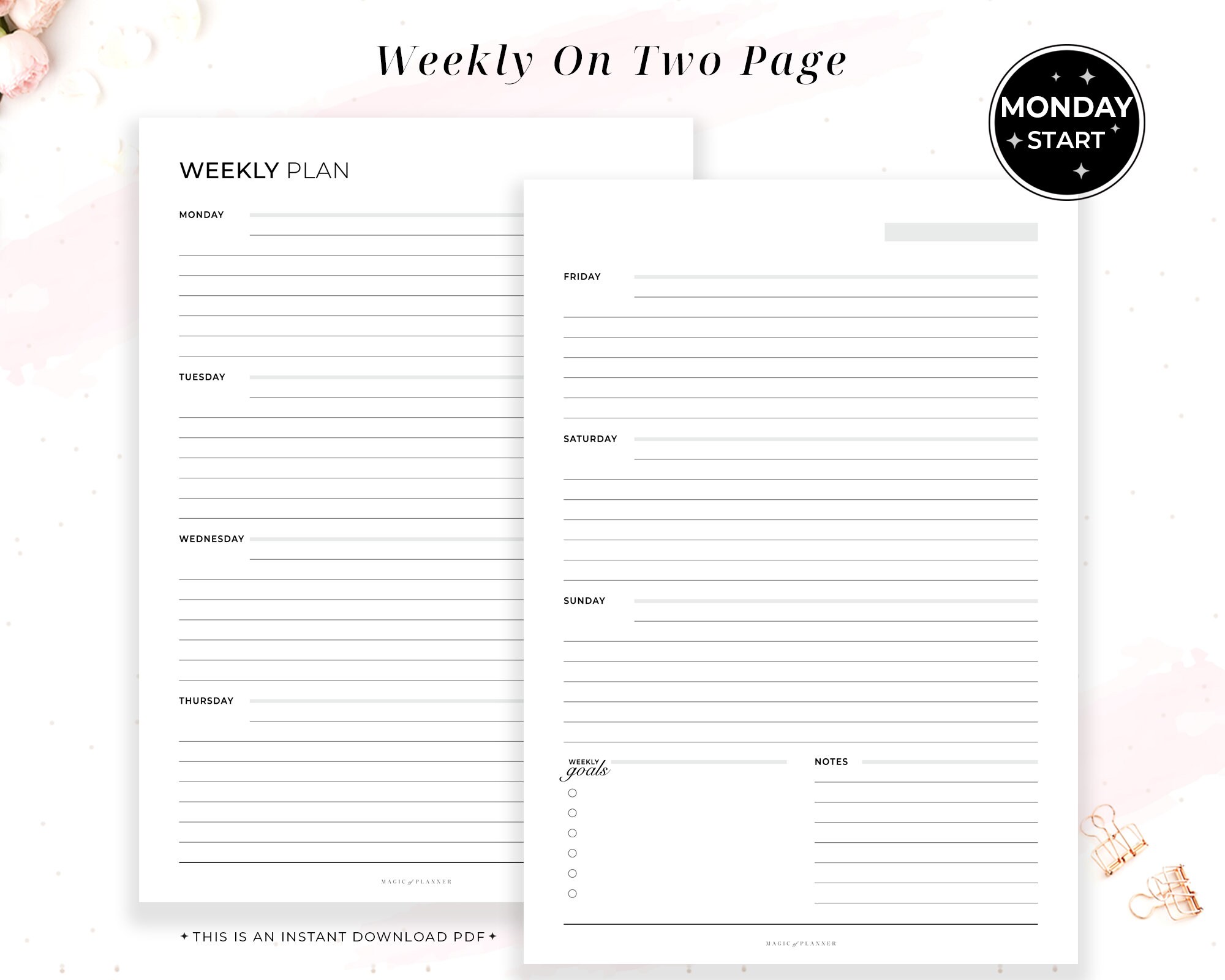 Daily, Weekly, Monthly Planner, Printable Planner Set, Undated Planner ...