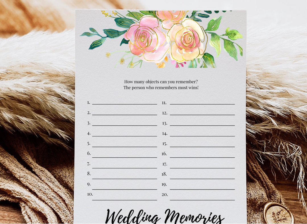 Wedding Memories Game Pink & Gold Roses Bridal Shower Game Printable ...