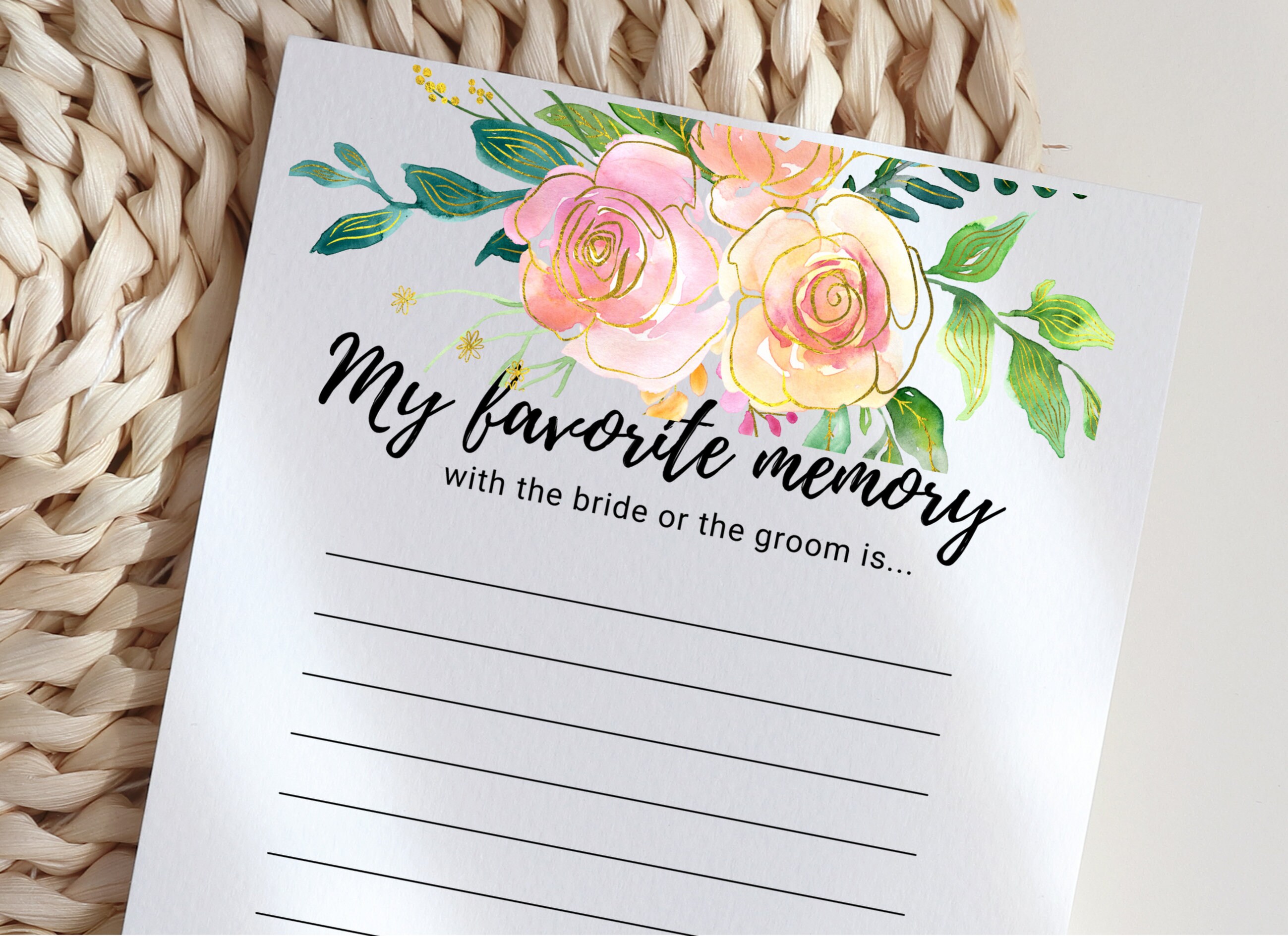 Favorite Memory Game Pink &gold Roses Bridal Shower Game Printable ...