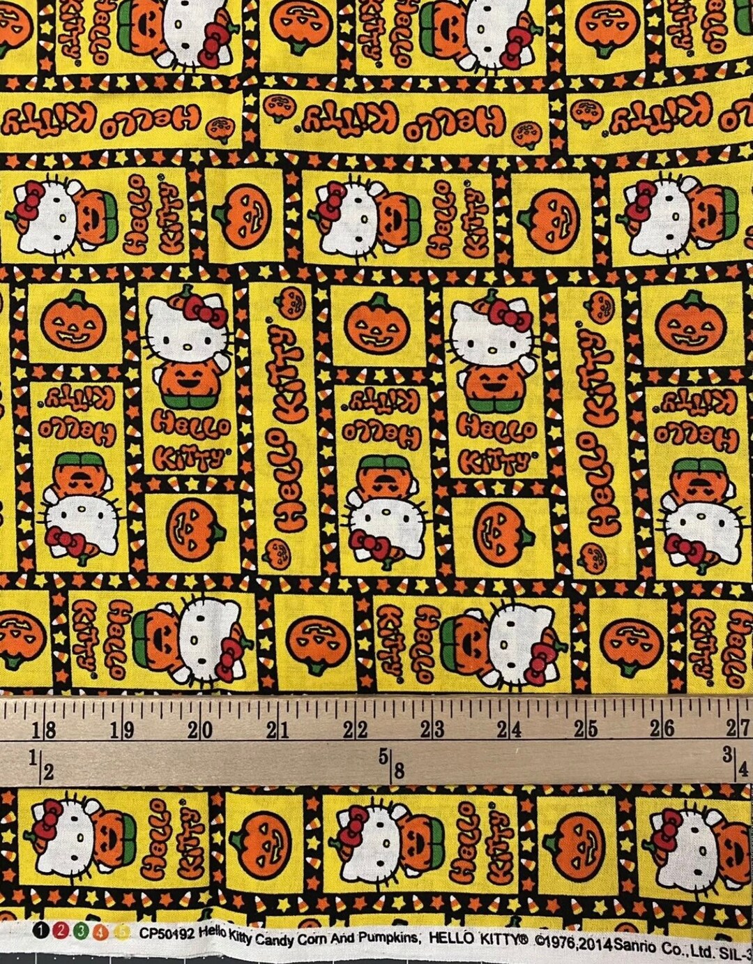 Hello Kitty Candy Corn and Pumpkins 2014 Cotton Fabric Approx 35x44 100 ...