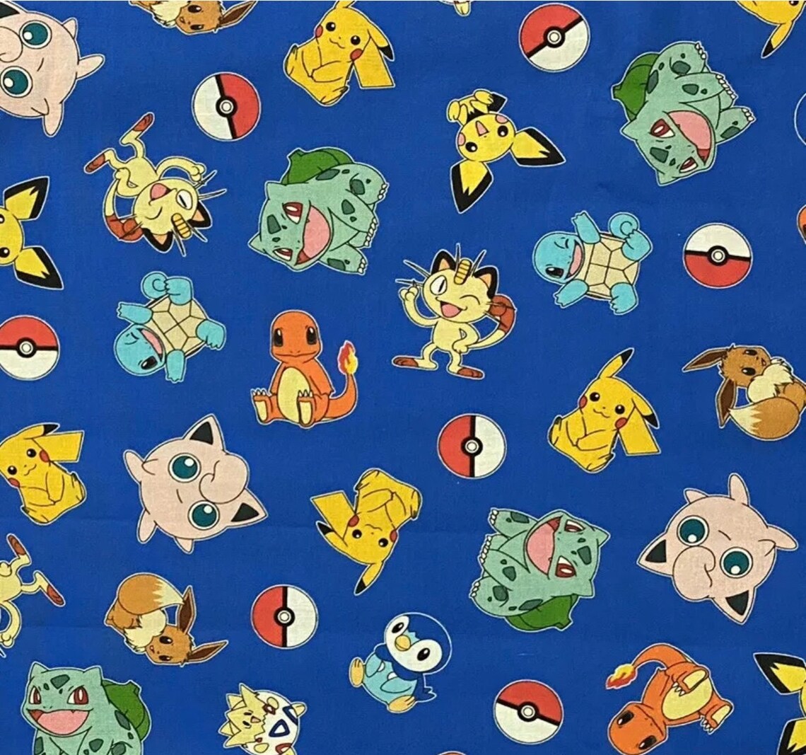 Pokemon Pikachu Pokeball Blue 100% Woven Cotton Fabric - Etsy