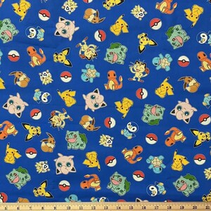 Pokemon Pikachu Pokeball Blue 100% Woven Cotton Fabric Pikachu ...