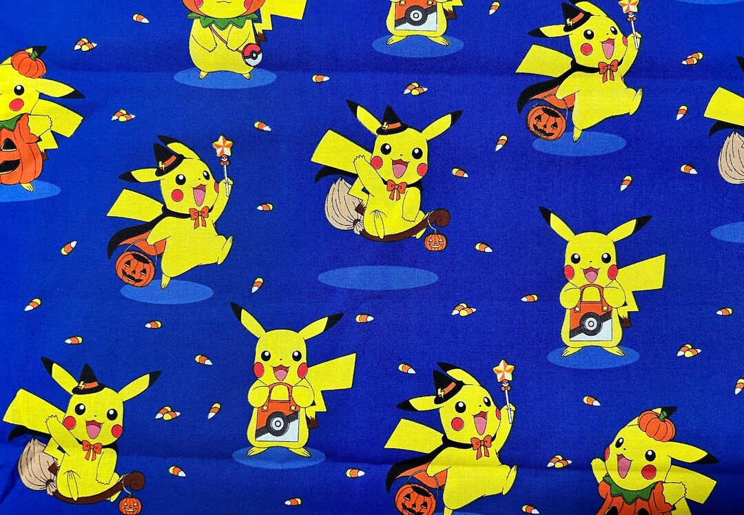 Pokemon Pikachu Halloween 2018 100% Woven Cotton Fabric, Pikachu Blue ...