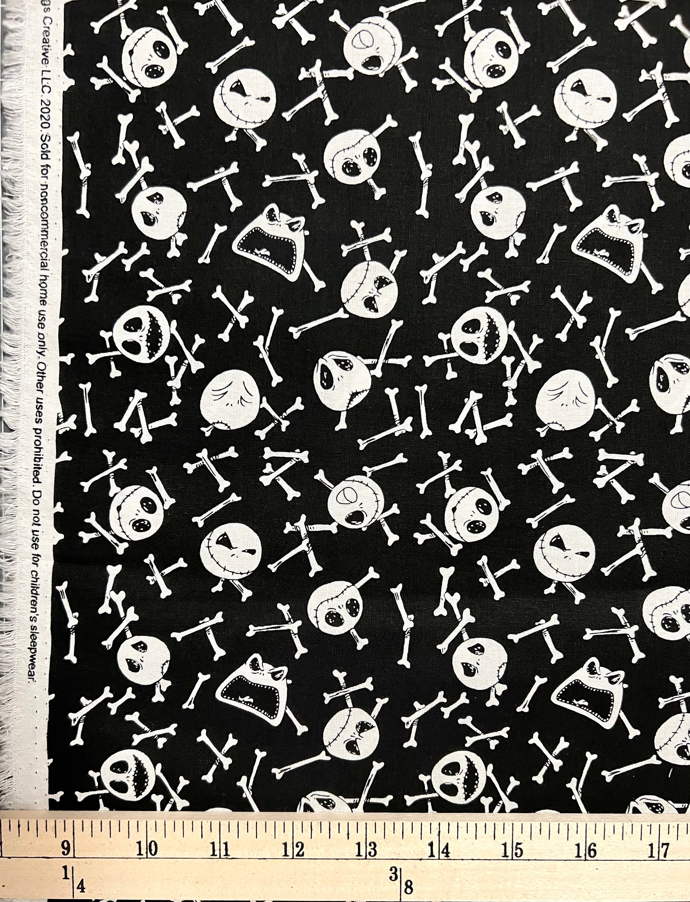 NBC Jack Skellington Cotton Fabric by the HALF YARD Approx 18x44 Disney ...