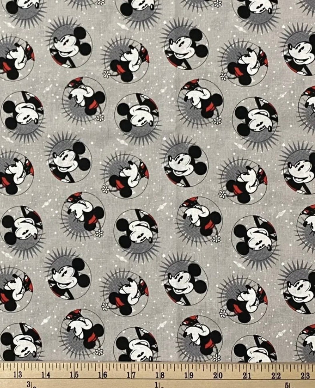 Mickey Mouse Minnie Mouse Gray Cotton Fabric by the HALF YARD Approx 18 ...