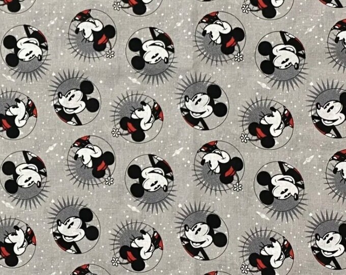Mickey Mouse Minnie Mouse Gray Cotton Fabric by the HALF YARD Approx 18 ...