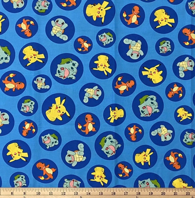 Pokemon and Friends Bubble Blue 100% Woven Cotton Fabric Pikachu ...