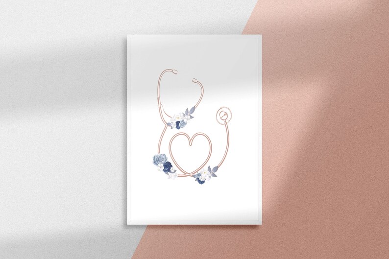 Stethoscope | Stethoscope Art | Blue Flowers | Nurse Gift | Digital ...