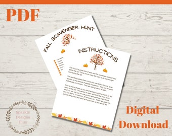 Printable Fall Autumn Scavenger Hunt for Kids Watercolor Full Color for ...