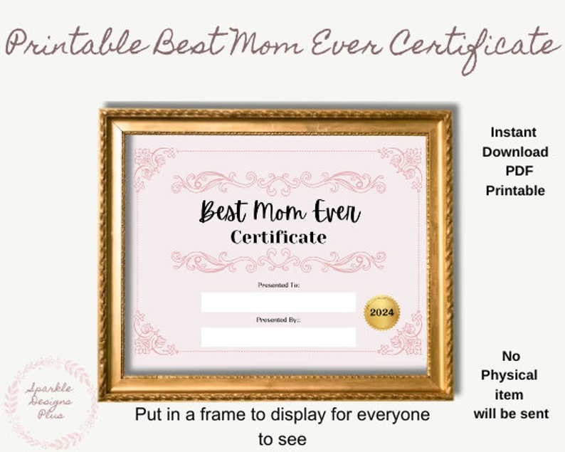 Printable "best Mom Ever" Certificate | Mother's Day Gift | Birthday ...