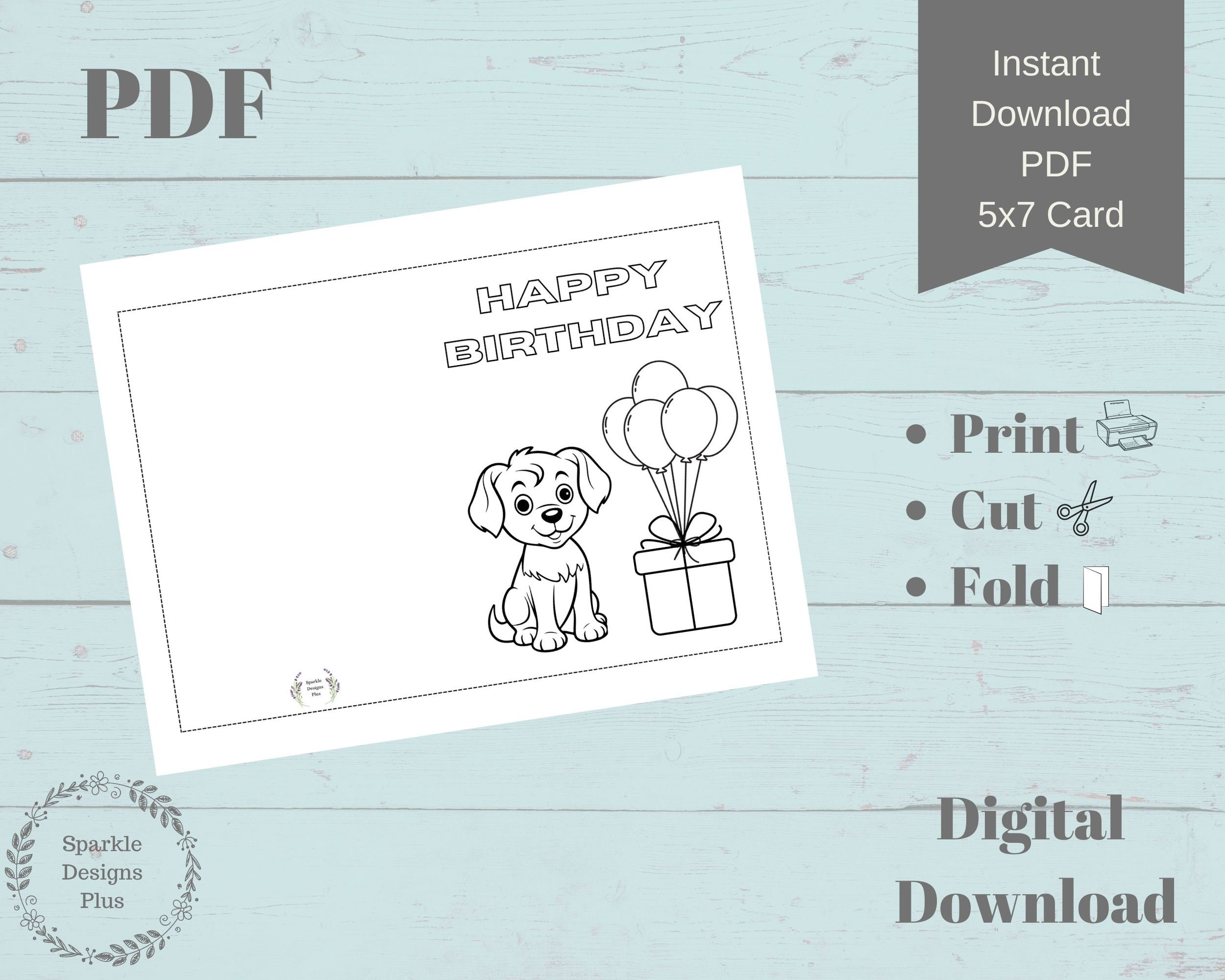 Printable Happy Birthday Puppy Coloring Greeting Card for Kids Instant ...