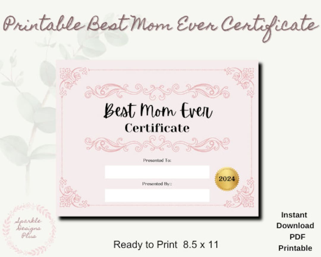 Printable "best Mom Ever" Certificate | Mother's Day Gift | Birthday ...