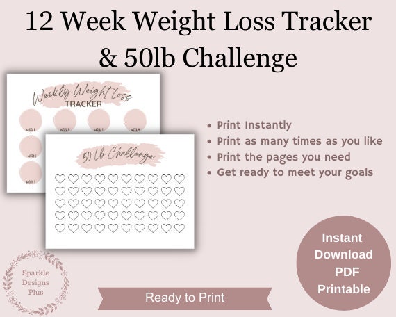 12 Week Printable Weight Loss Goal Tracker and 50lb Challenge - Etsy