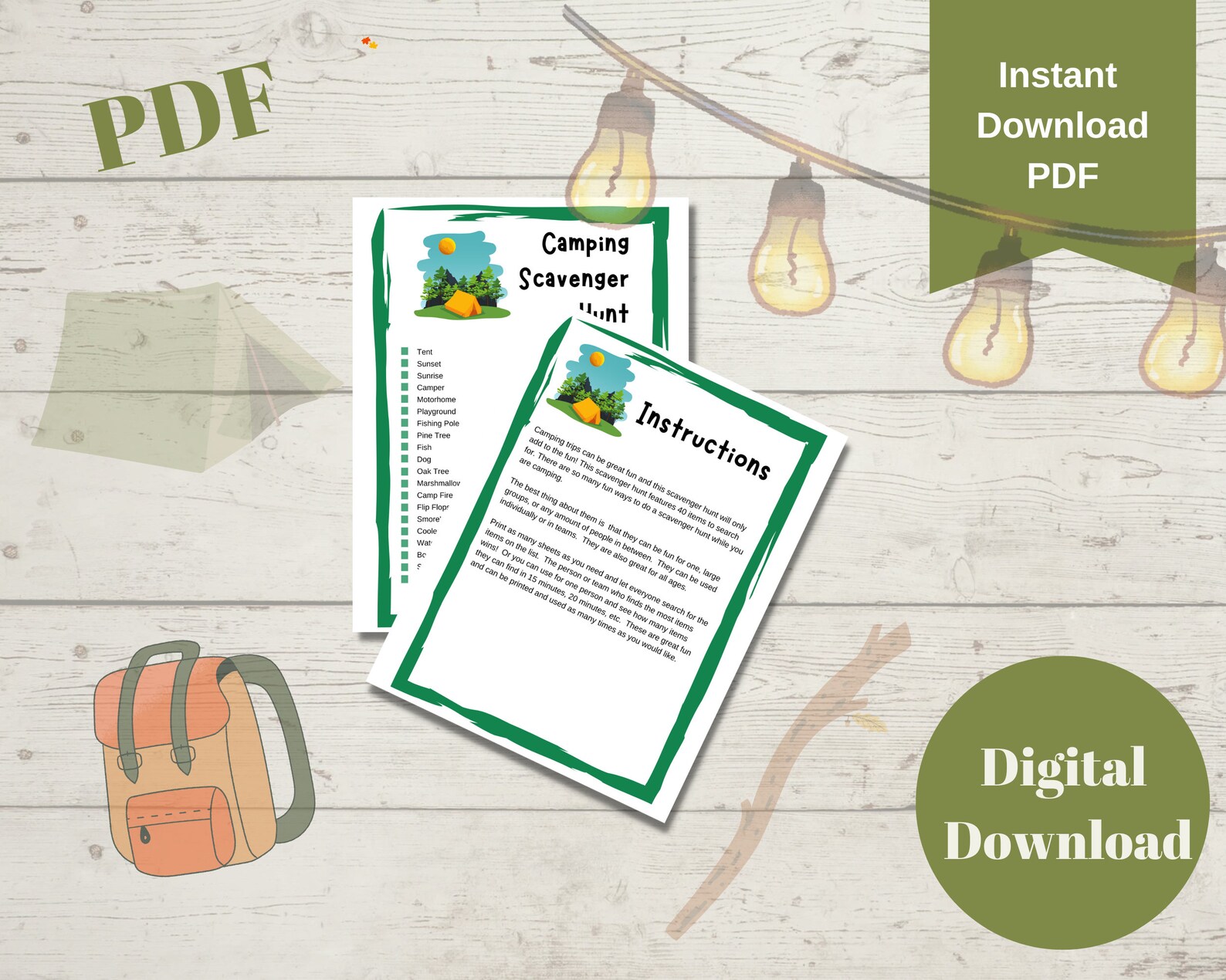 Camping Scavenger Hunt Printable | Summer Fun | Camp - Etsy