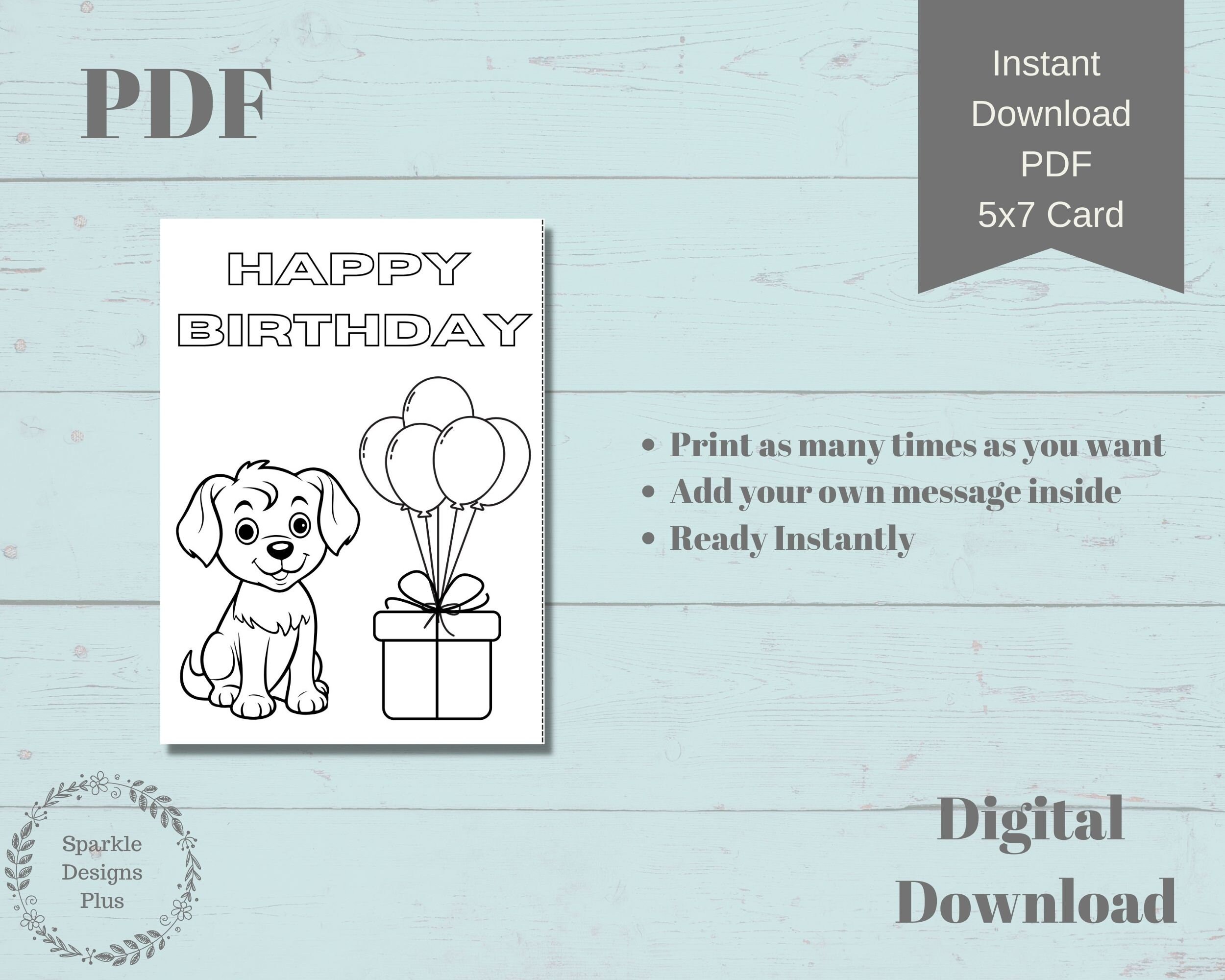 Printable Happy Birthday Puppy Coloring Greeting Card for Kids Instant ...