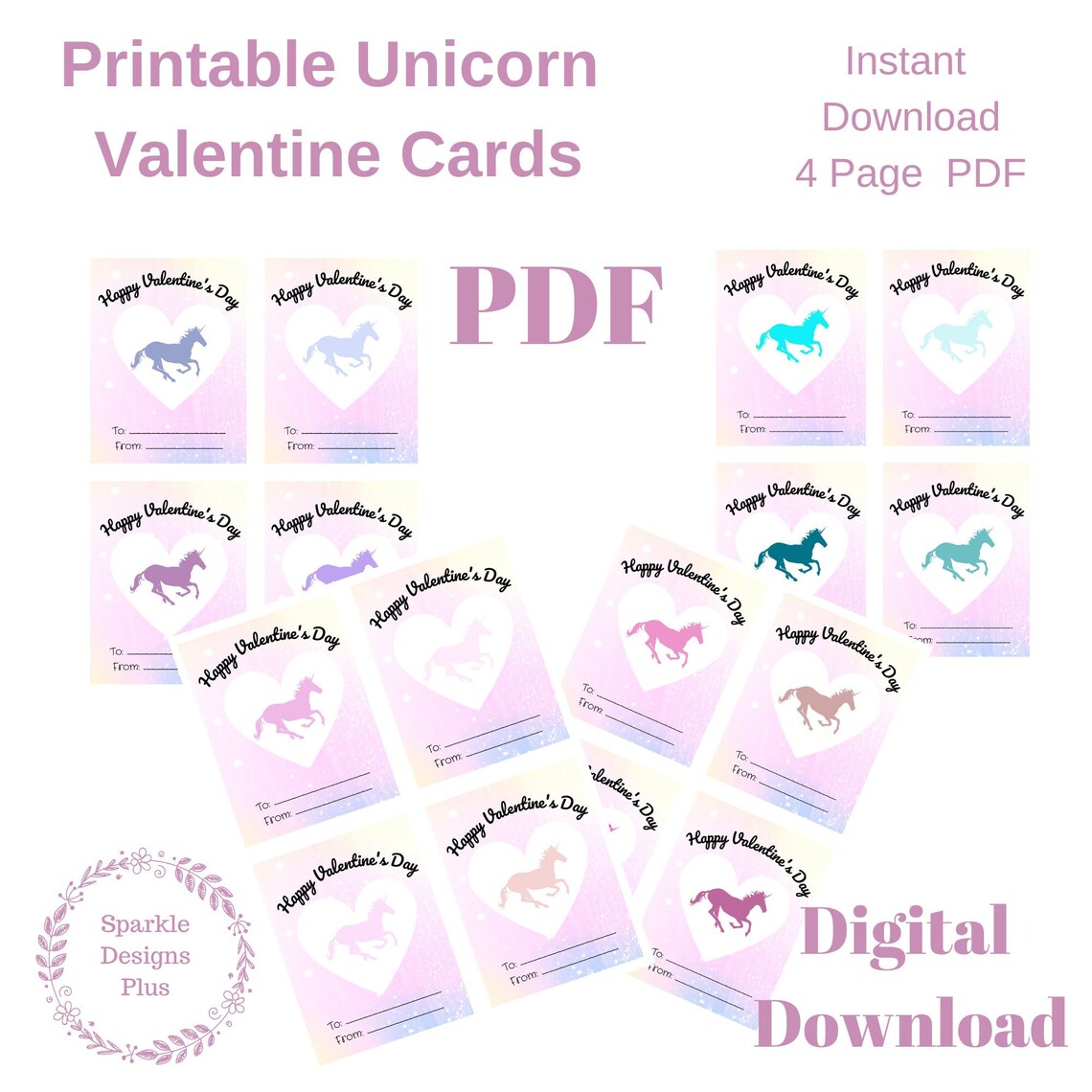 Printable Unicorn Valentine Cards / Classroom Party Cards / Instant ...