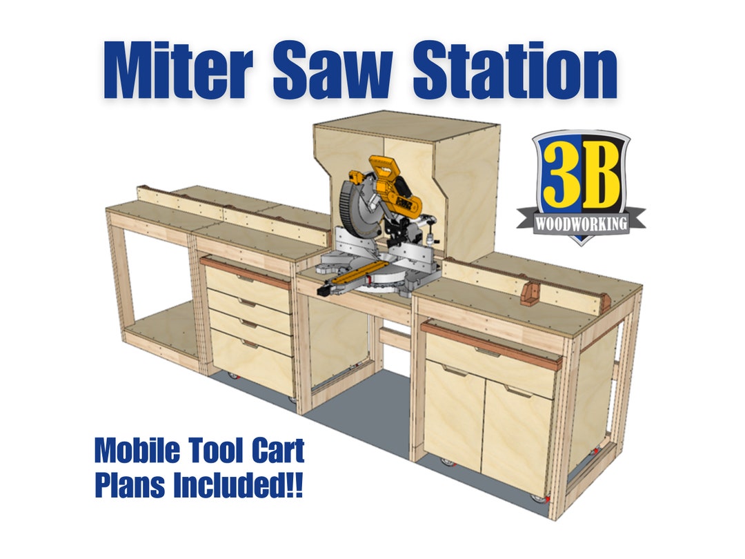 Miter Saw Station Build Plans: Woodworking Workbench & Mobile Cart ...