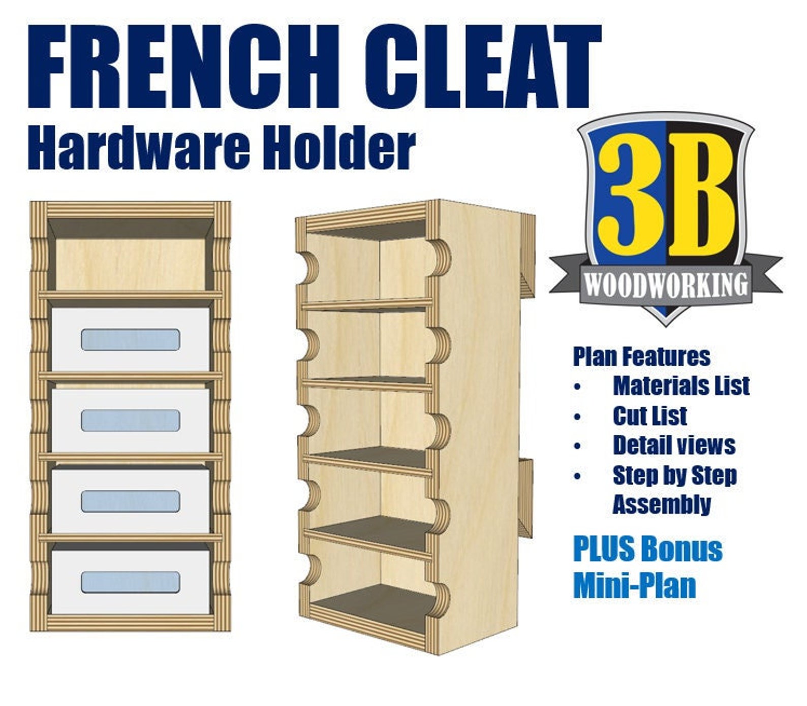 French Cleat Hardware Holder Build Plans Hardware Storage | Etsy