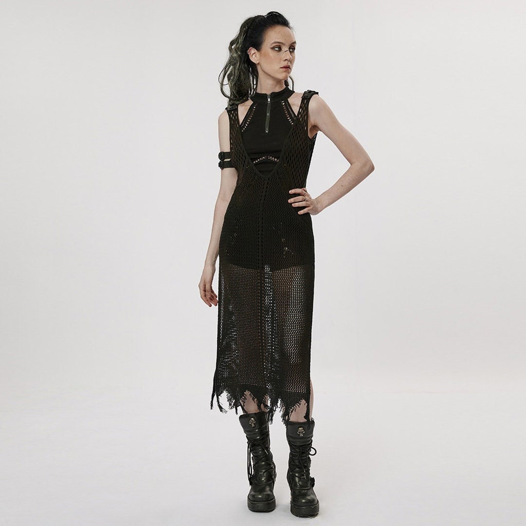 The Post-apocalyptic Techwear Style Knitted Hollow Out Dress - Etsy