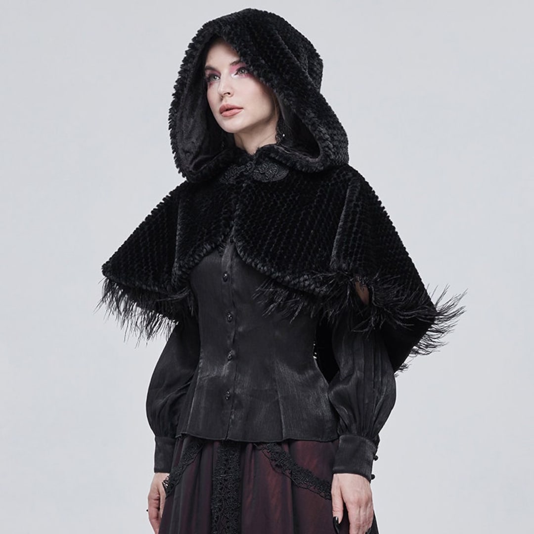 Wool Winter Short Cape, Wool Cape, Gothic Cape, Hooded Cape, Halloween ...