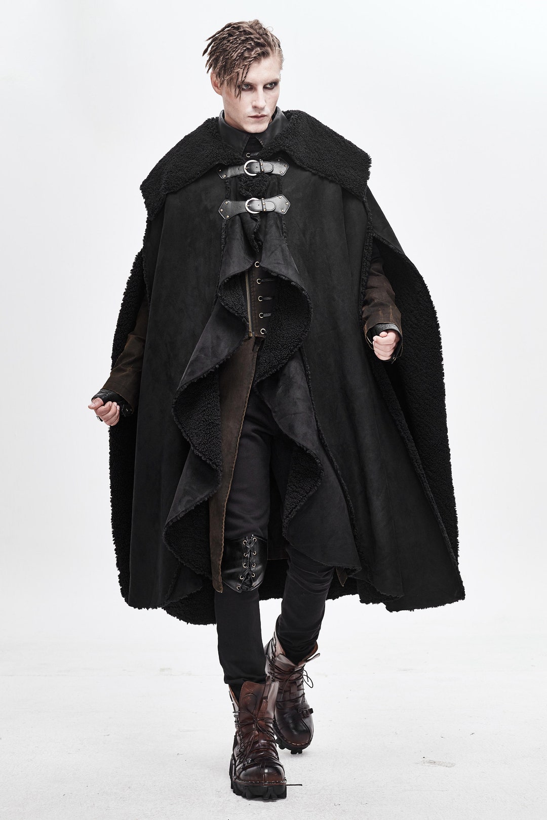 Punk Open Arms Men Winter Fur Big Cloak With Loops - Etsy