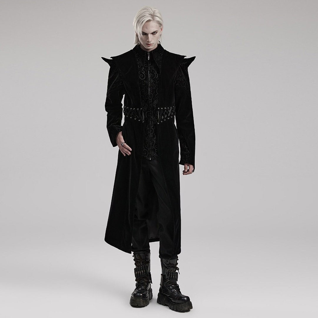 Men's Gothic Stand Collar Jacquard Velvet Mid-length Coat - Etsy
