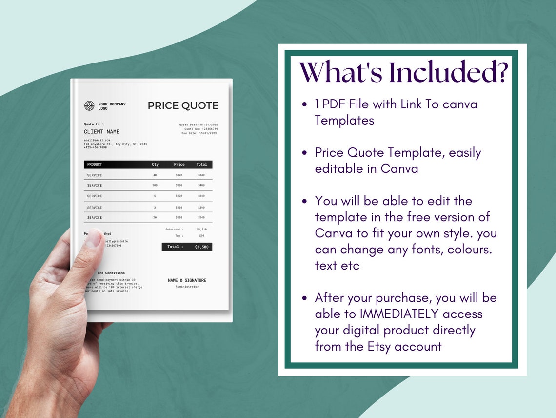 PRICE TEMPLATE Editable Quotation Sheet Canva Template Price - Etsy